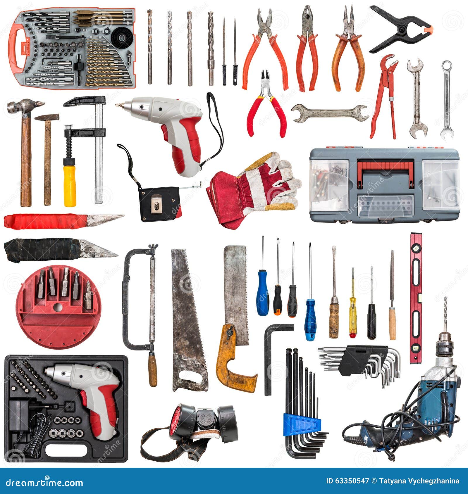 Collage with Ariety of Tools Stock Image - Image of clamps, handsaw ...