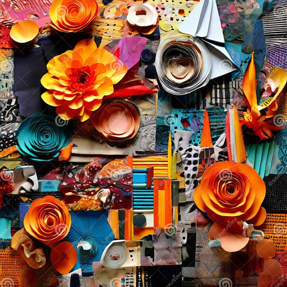 Collage Art a Dynamic and Layered Artwork Assembled from Diffr Stock ...