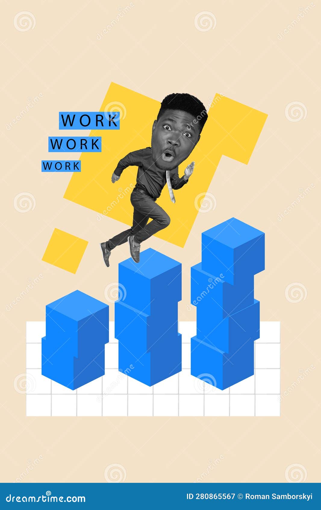 Collage Artwork Picture of Purposeful Guy Running Achieving Working ...