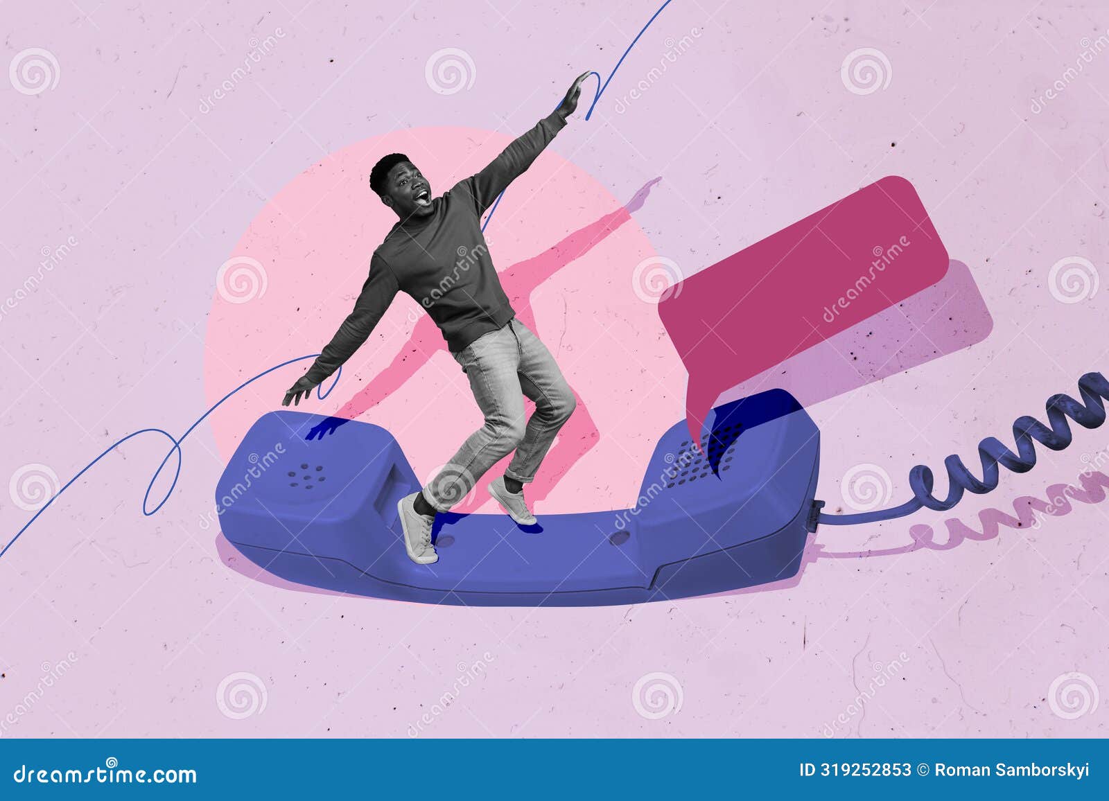 Collage Artwork Sketch of Crazy Funny Guy Have Fun Dance Answer Call ...