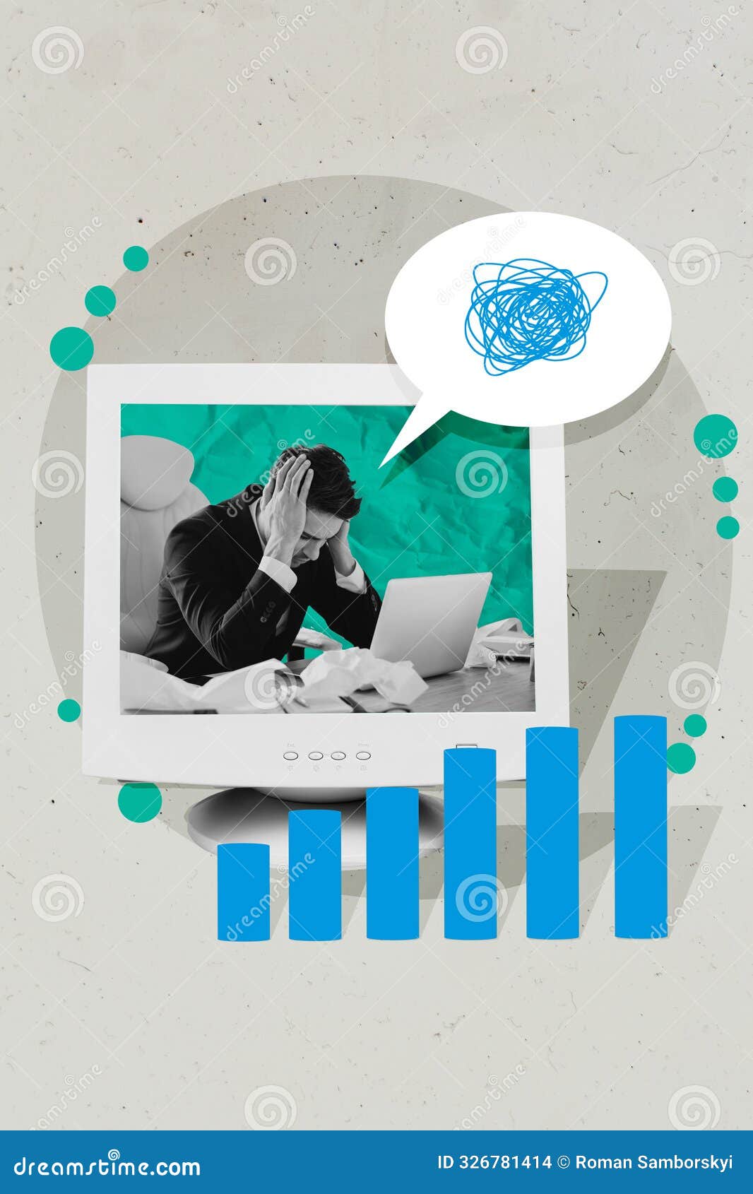 Collage Artwork Sketch of Worried Nervous Man Sitting Thinking Problem ...