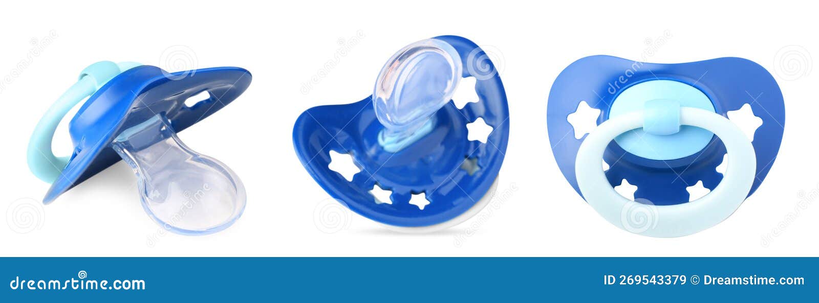 Collage of Baby Pacifier on White Background, Views from Different ...