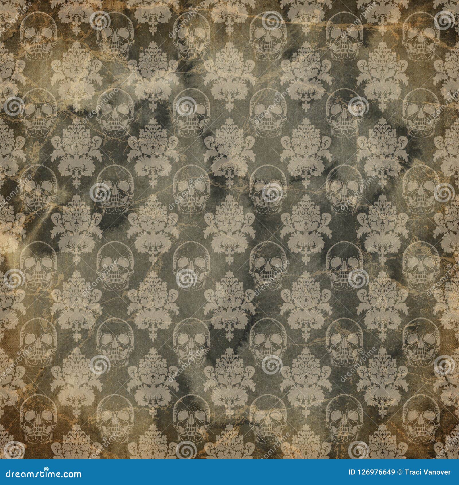 Distressed Collage Background - Damask Skull Texture - Macabre - Goth ...