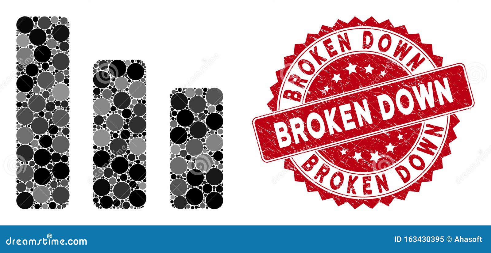 Collage Bar Chart Decrease with Textured Broken Down Seal Stock Vector - Illustration of ...