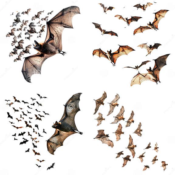 A Collage of Bats in Flight Stock Illustration - Illustration of brown ...