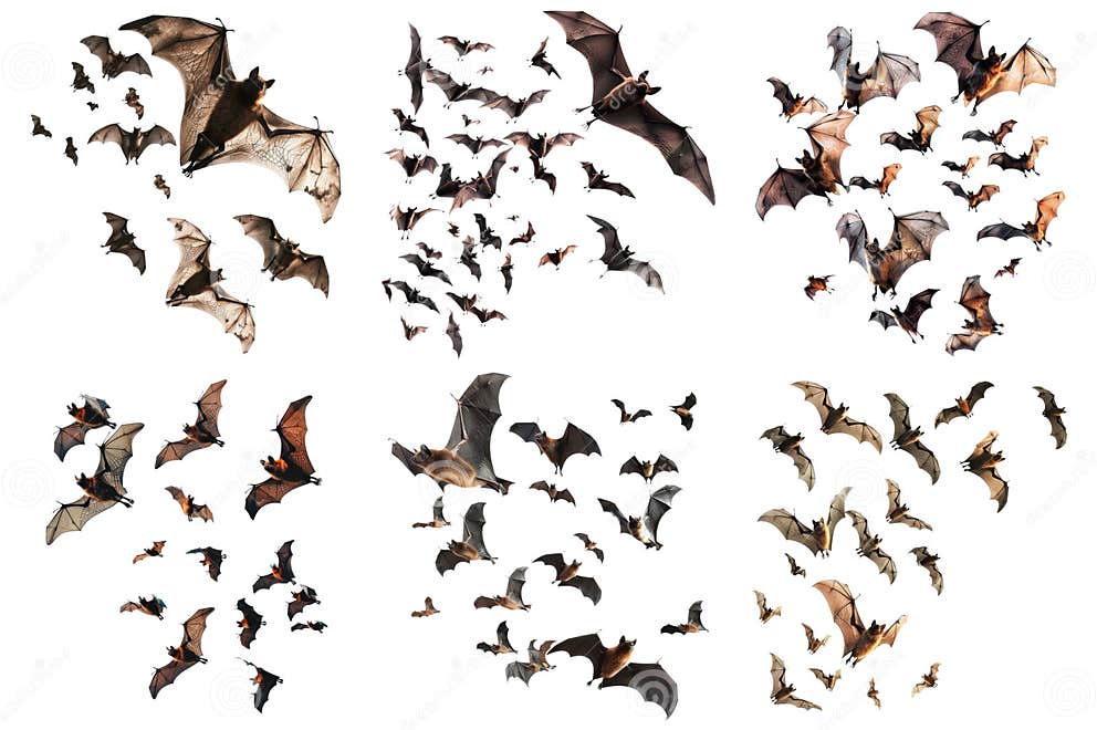 A Collage of Bats in Flight with a Multicolored Background Stock ...