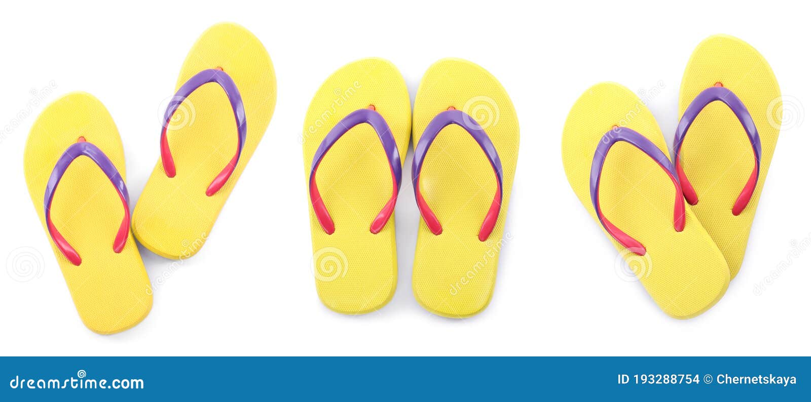 Collage with Beach Slippers on Background, Top View. Banner Design ...