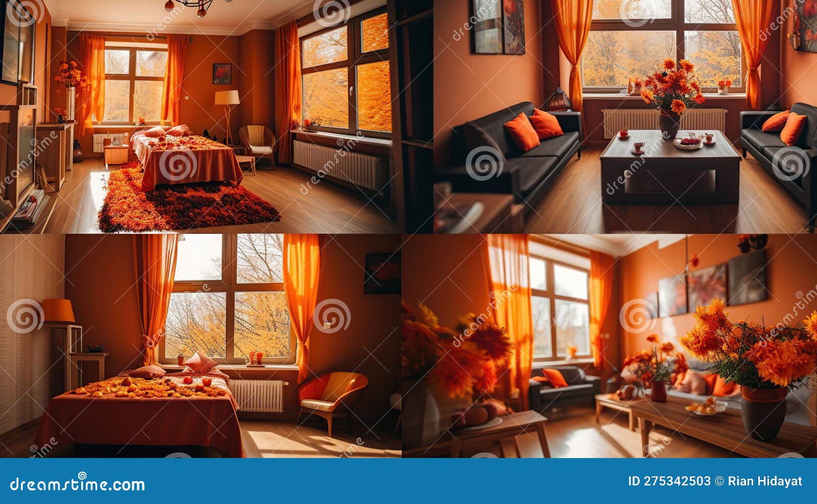 Collage with Beautiful Autumn Interiors of Room, Generative Ai Stock ...