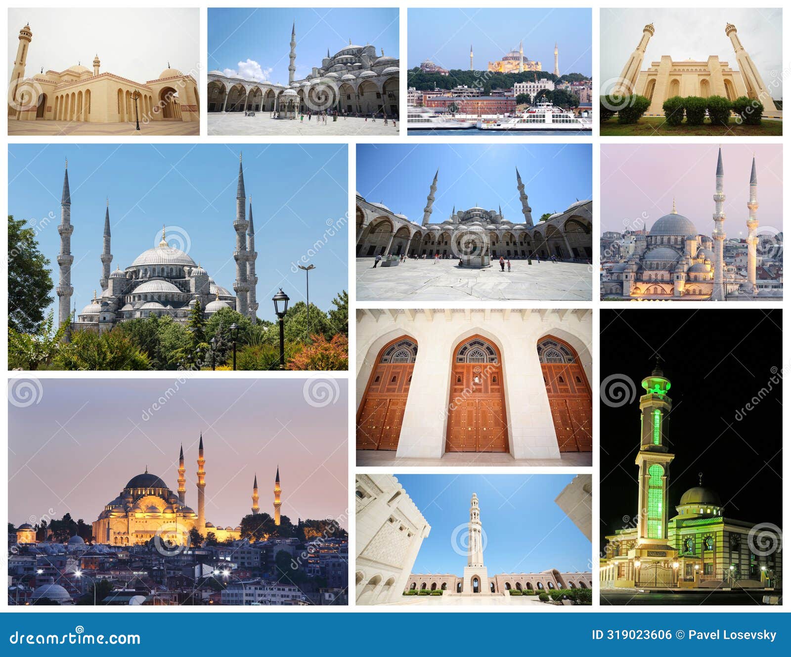 Collage with Beautiful Mosques with Minarets, Stock Photo - Image of ...