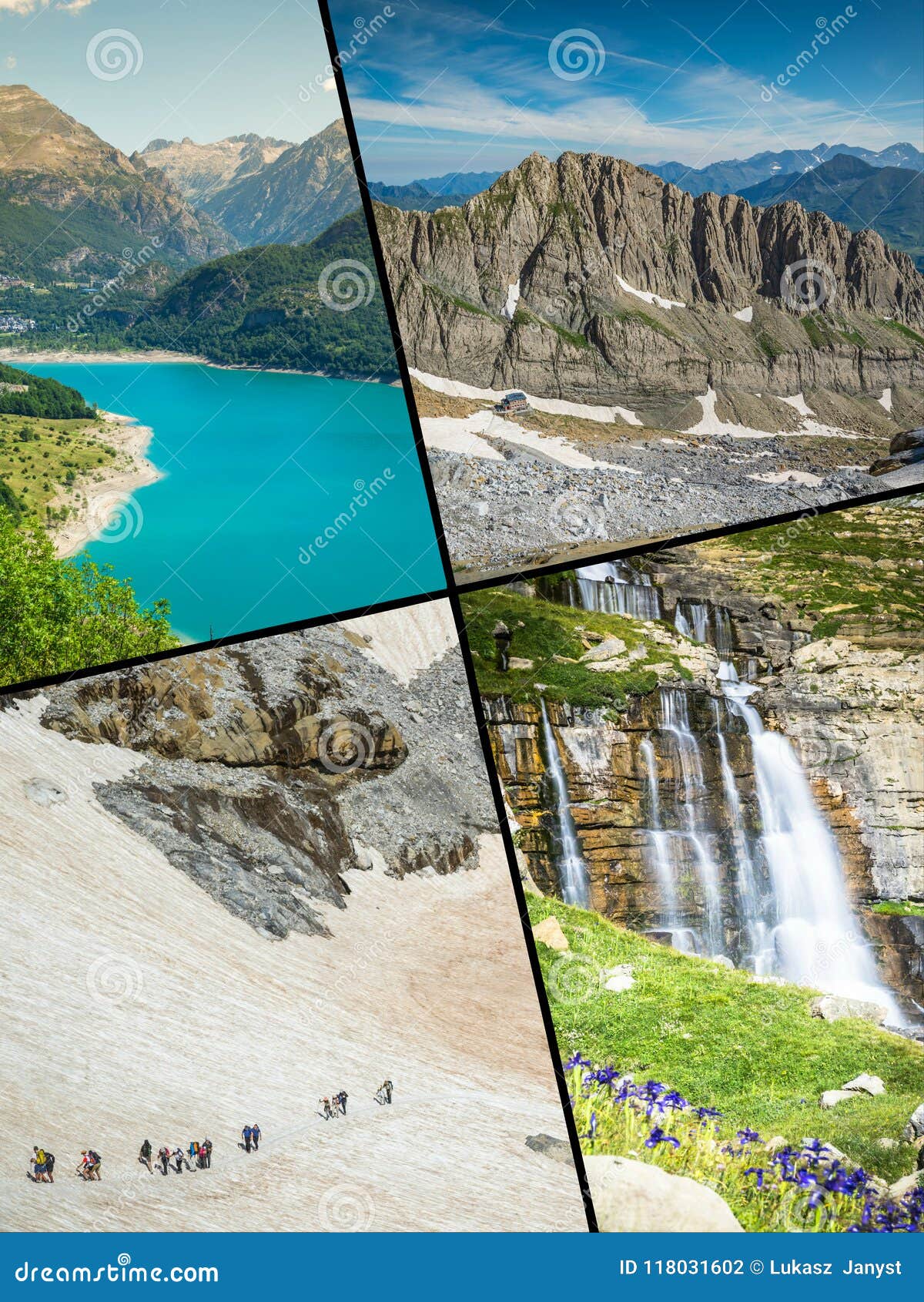Collage of Beautiful Mountain Landscape in Pyrenees,Spain. Stock Photo ...