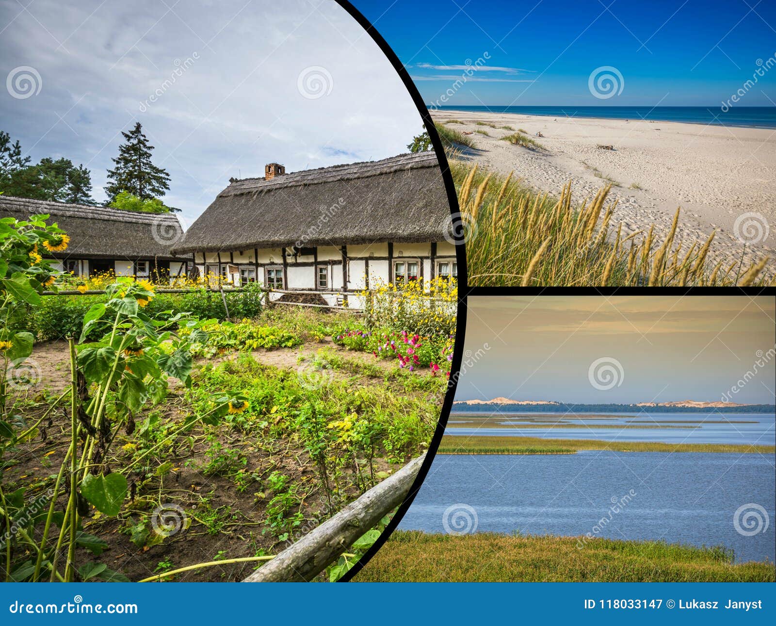 Collage of Beautiful Sandy Beach Leba, Baltic Sea, Poland Stock Image ...