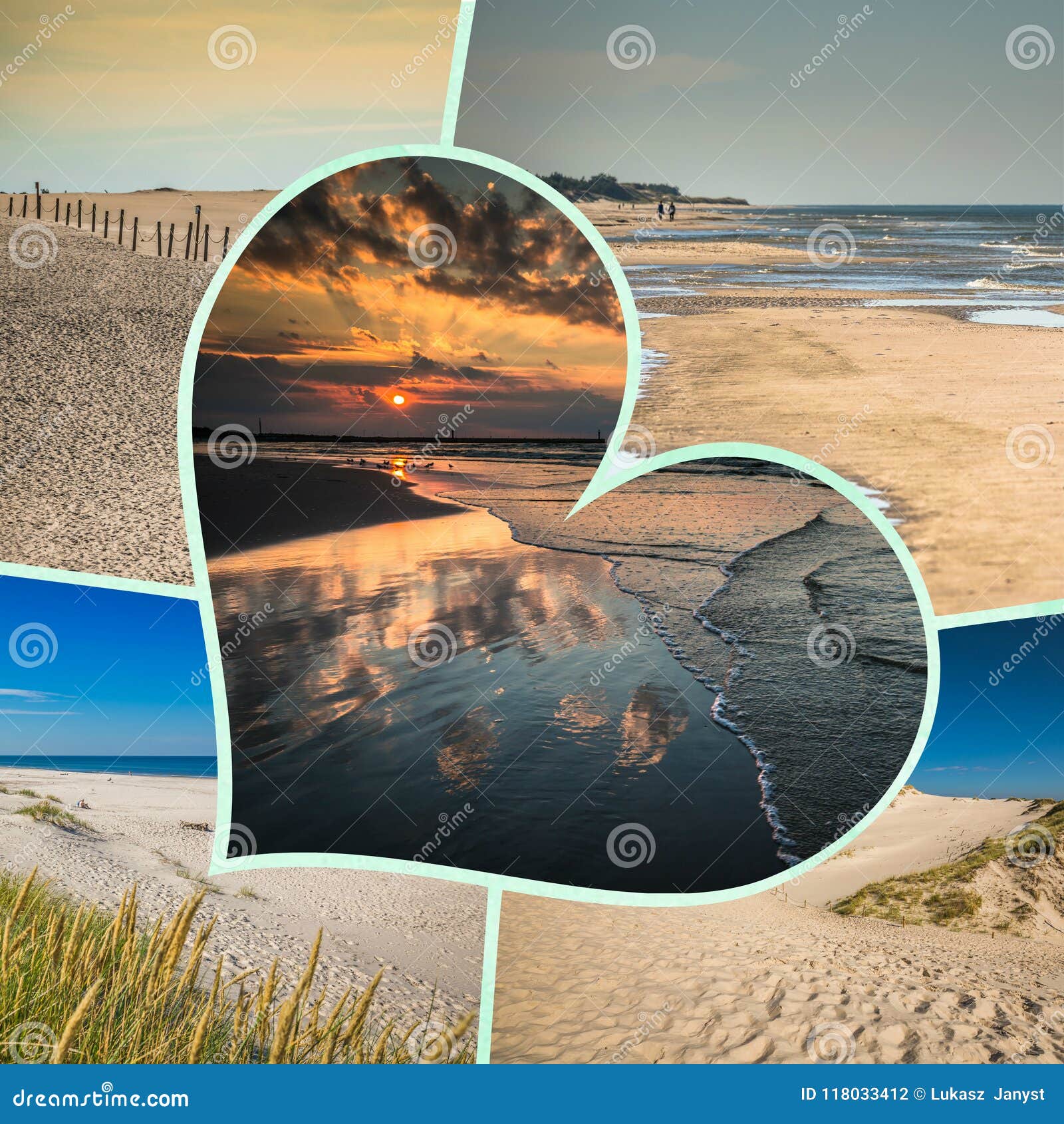Collage of Beautiful Sandy Beach Leba, Baltic Sea, Poland Stock Photo ...