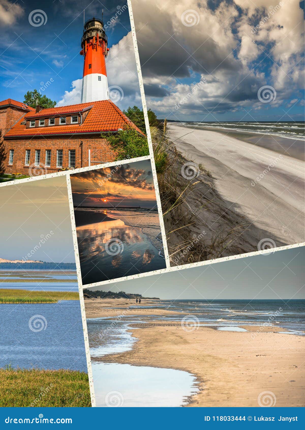 Collage of Beautiful Sandy Beach Leba, Baltic Sea, Poland Stock Photo ...