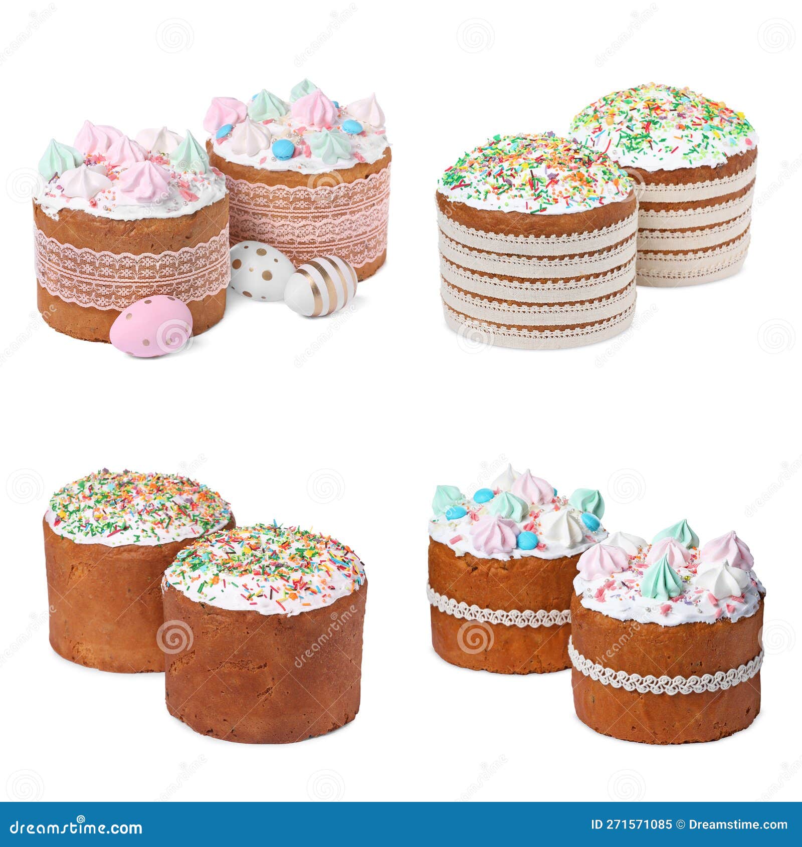 Collage of Beautifully Decorated Easter Cakes on White Background Stock ...