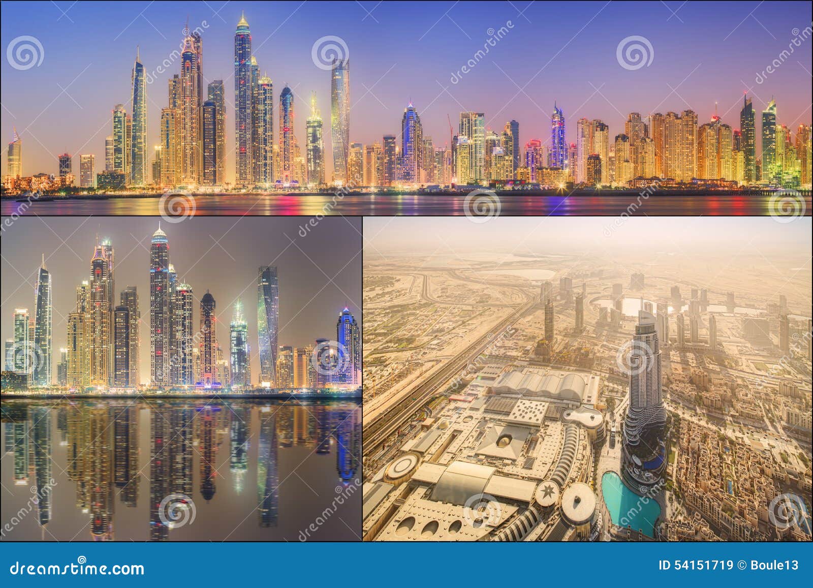 Collage of the Beauty Panorama at Dubai Marina. Stock Image - Image of ...