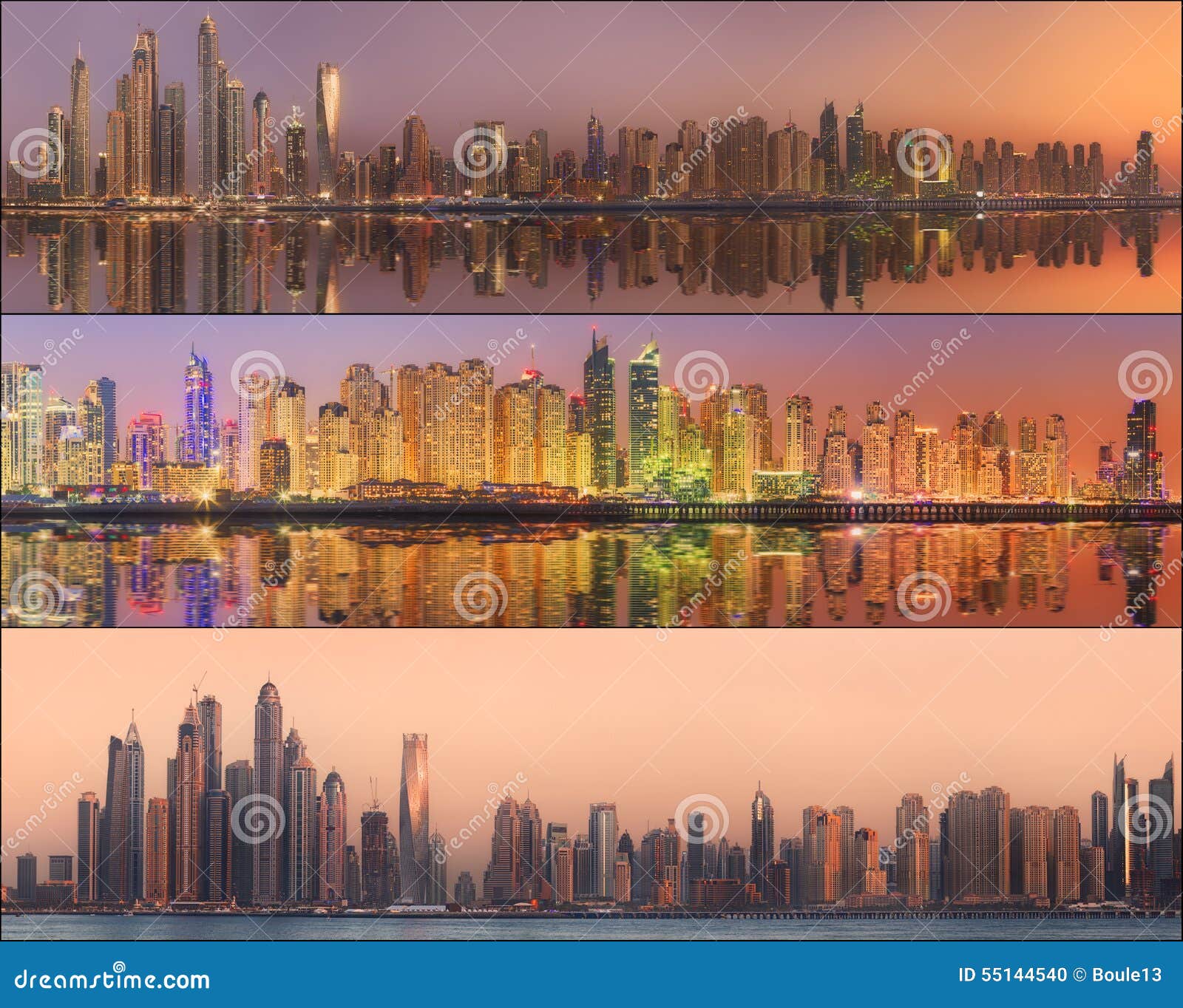 Collage of the Beauty Panorama at Dubai Marina. Stock Photo - Image of ...