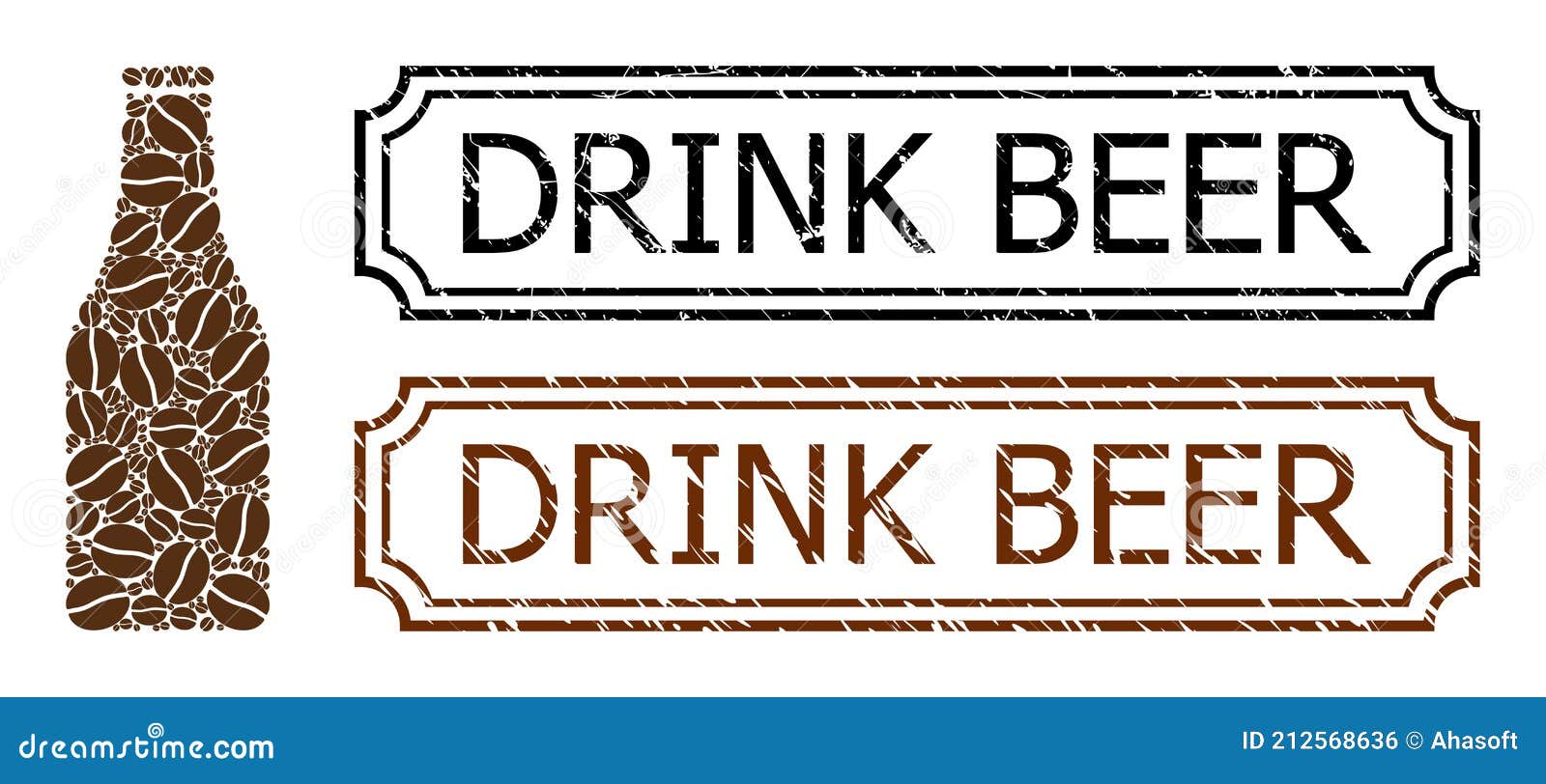Drink Beer Grunge Badges with Notches and Beer Bottle Collage of Coffee ...