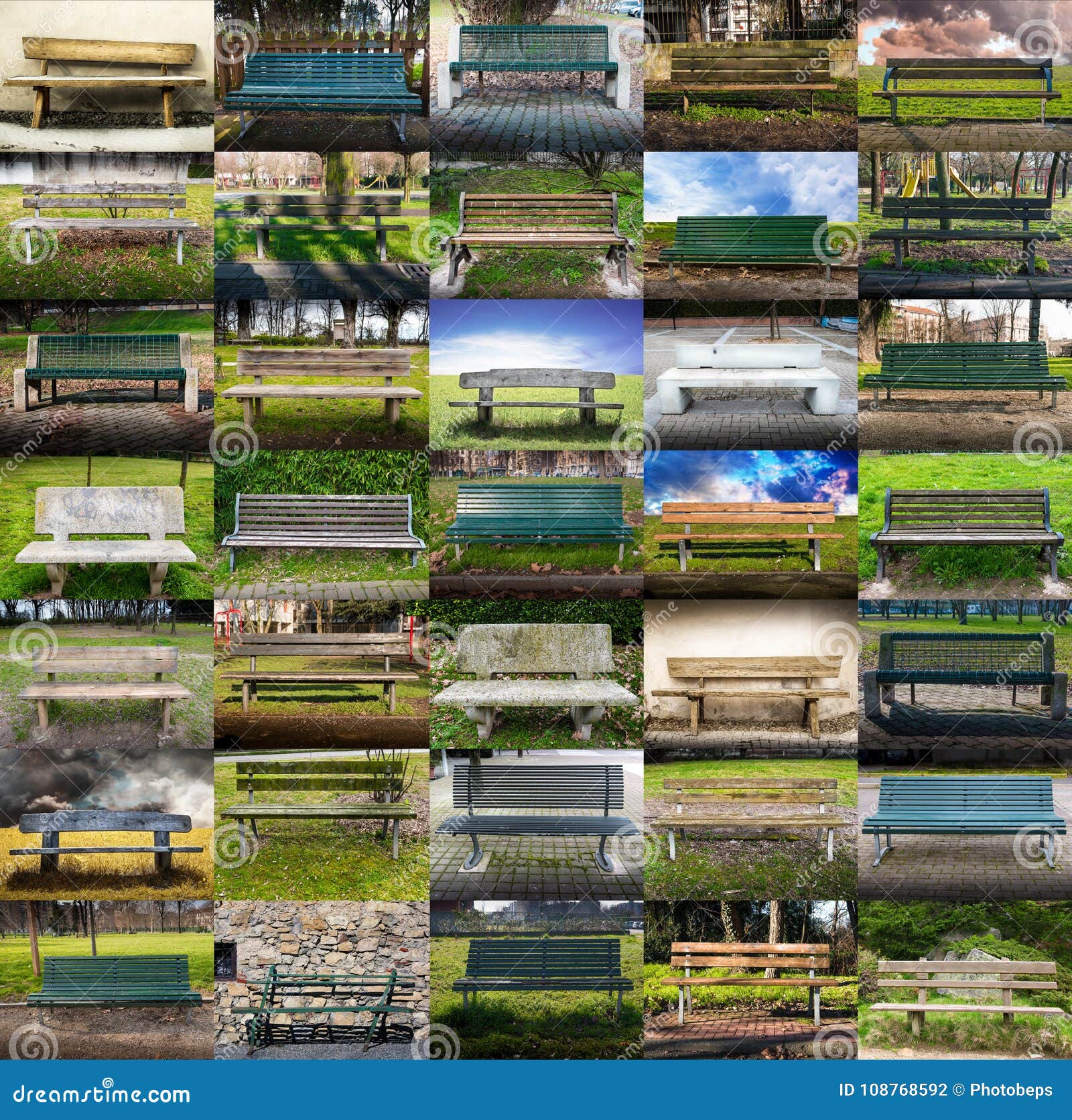 Benches Collage in Public Park Stock Photo - Image of shadow, grass ...