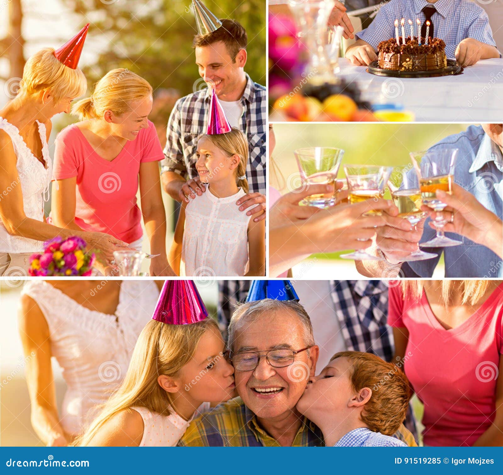 Collage of birthday party stock image. Image of cutting - 91519285