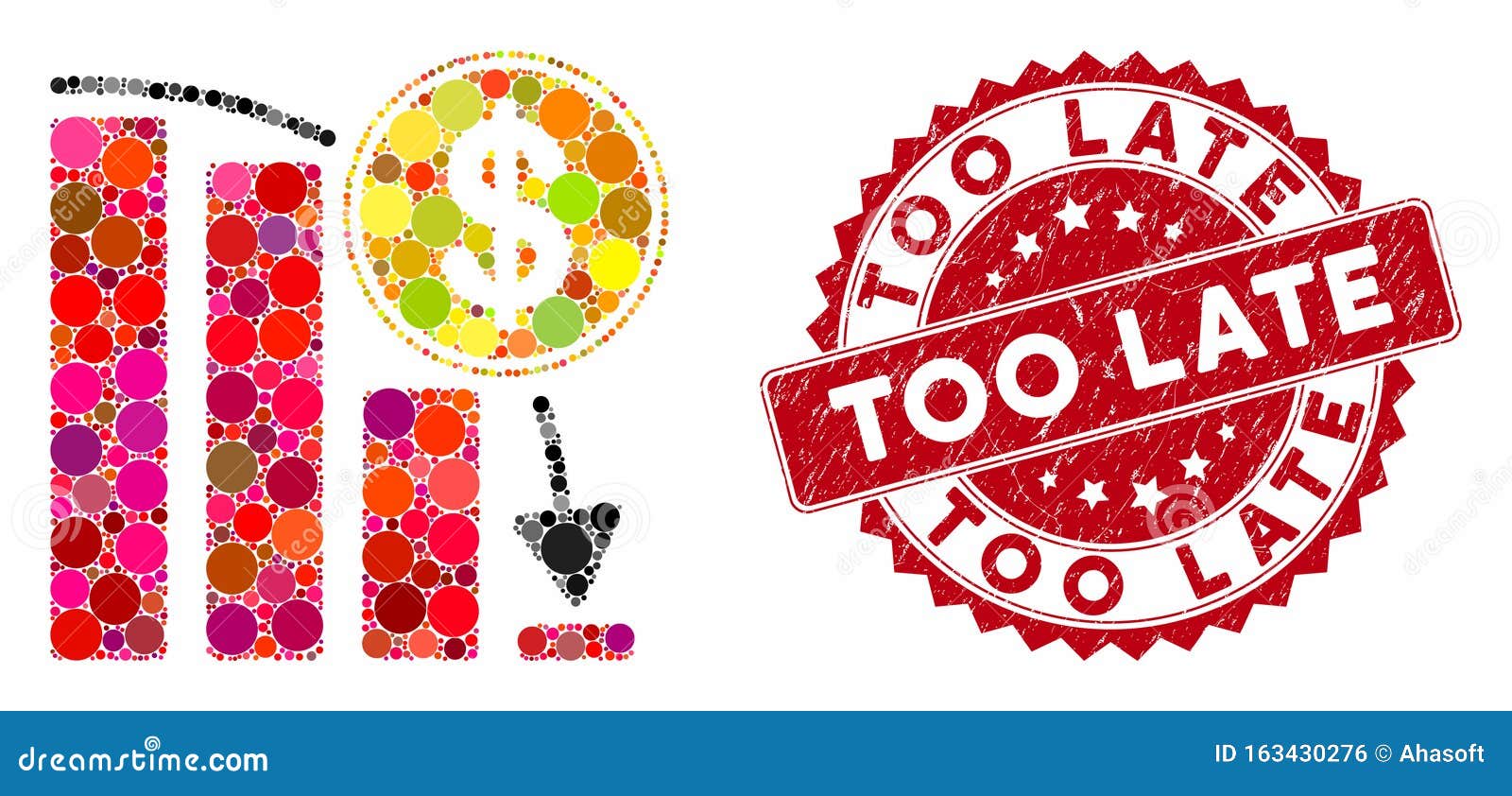 Collage Bitcoin Epic Fail Graph with Textured Too Late Stamp Stock ...