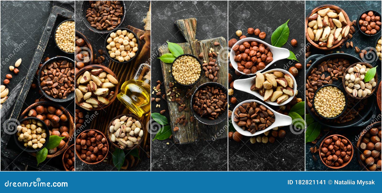 Collage. Black Background of Nuts Stock Image - Image of mixed ...