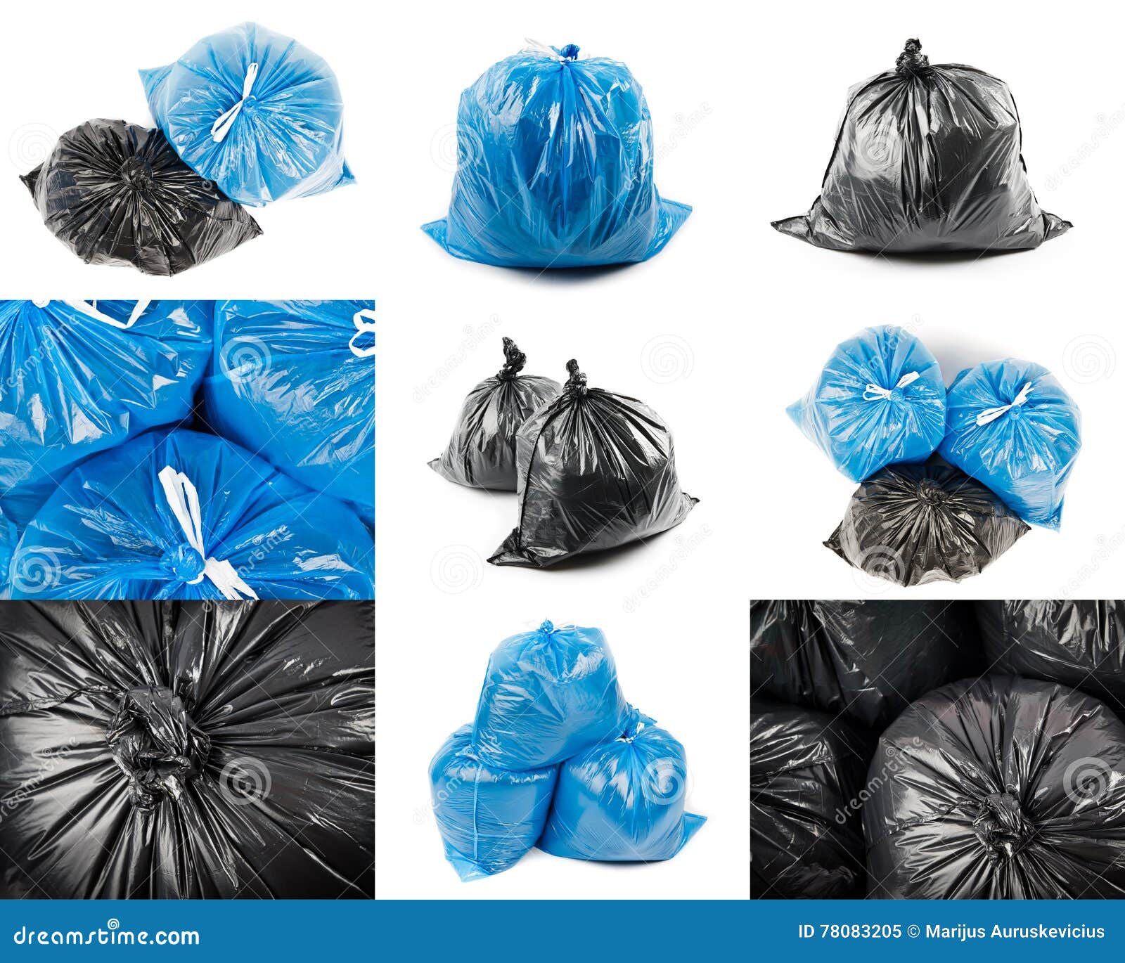 Collage of Black and Blue Garbage Bags Stock Image - Image of package ...