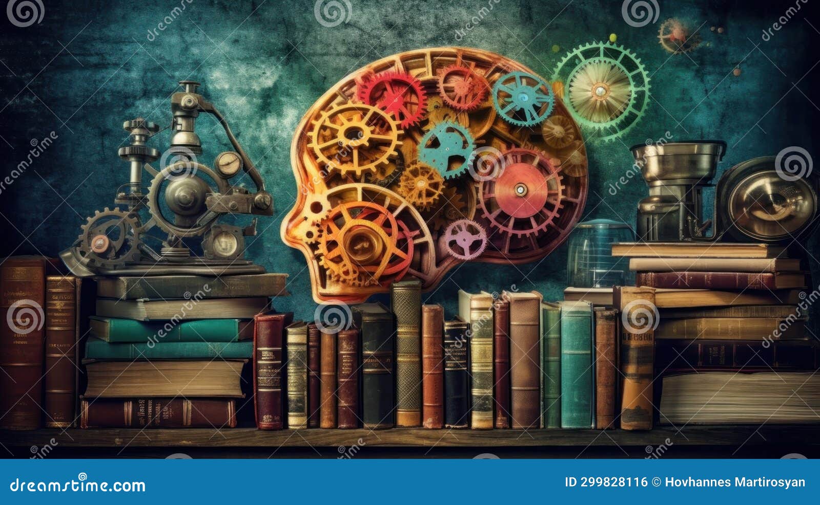 Collage with Books, Cogs, Light Bulb Brain. Learning, Education Concept ...