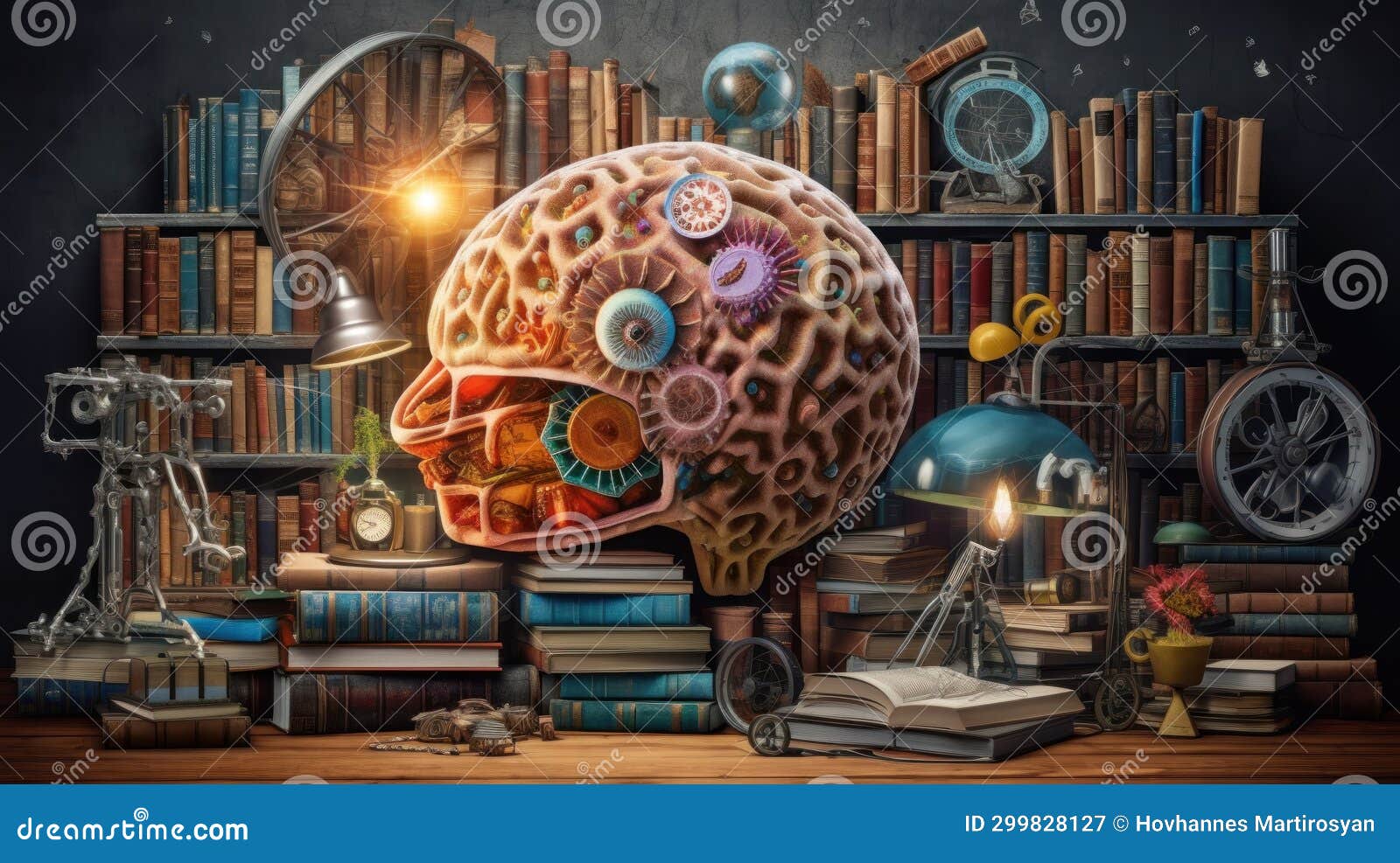 Collage with Books, Cogs, Light Bulb Brain. Learning, Education Concept ...