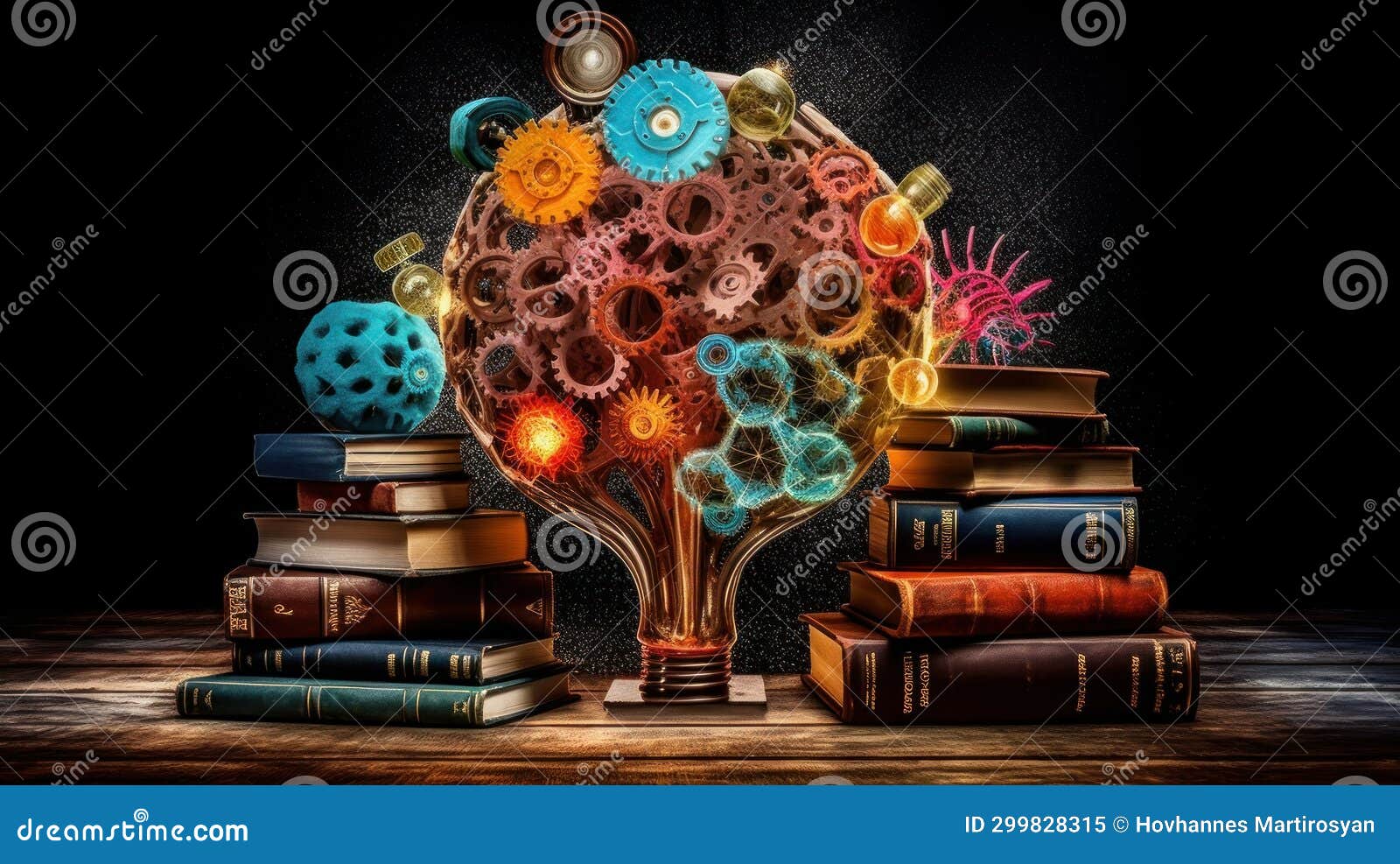 Collage with Books, Cogs, Light Bulb Brain. Learning, Education Concept ...