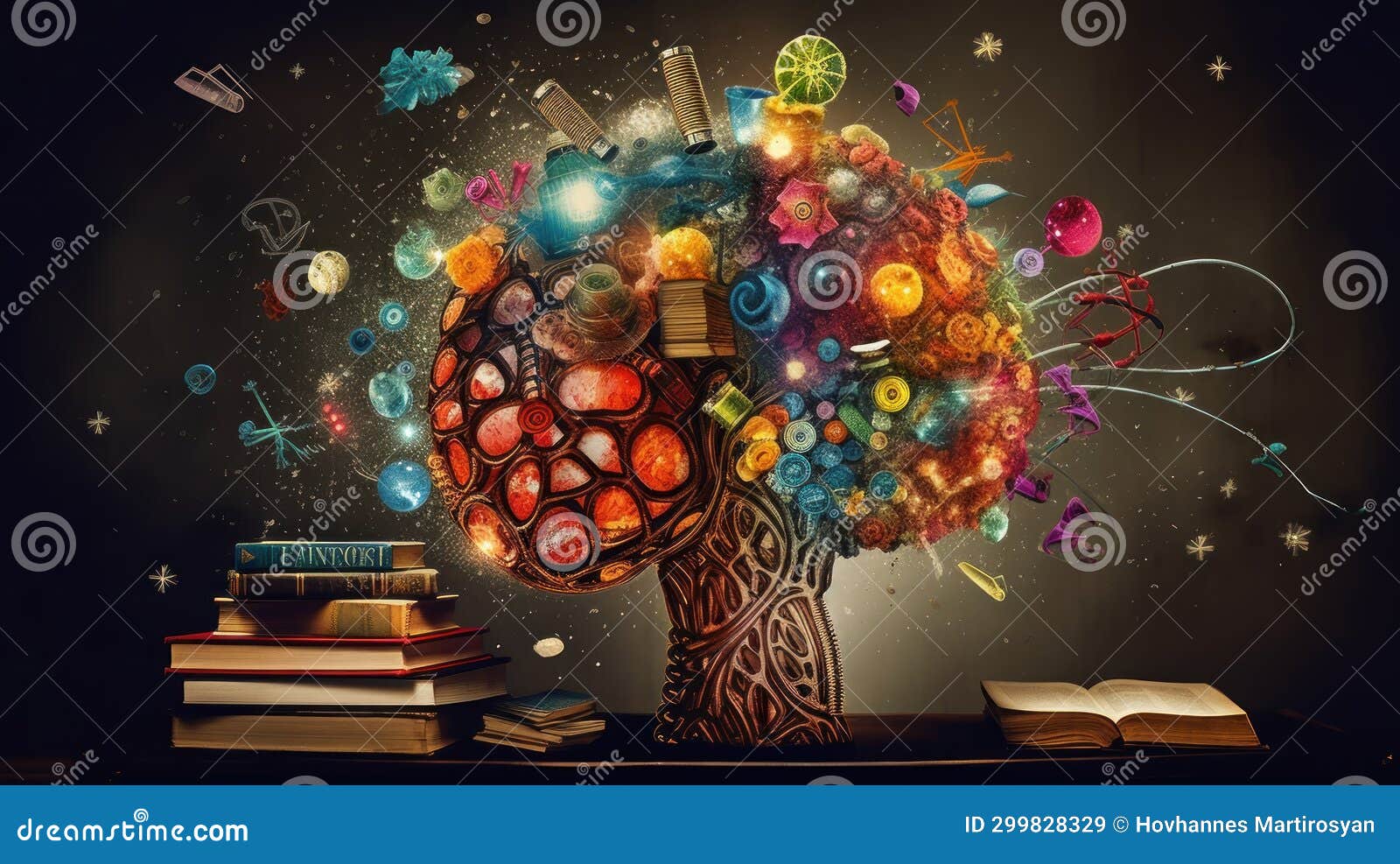 Collage with Books, Cogs, Light Bulb Brain. Learning, Education Concept ...