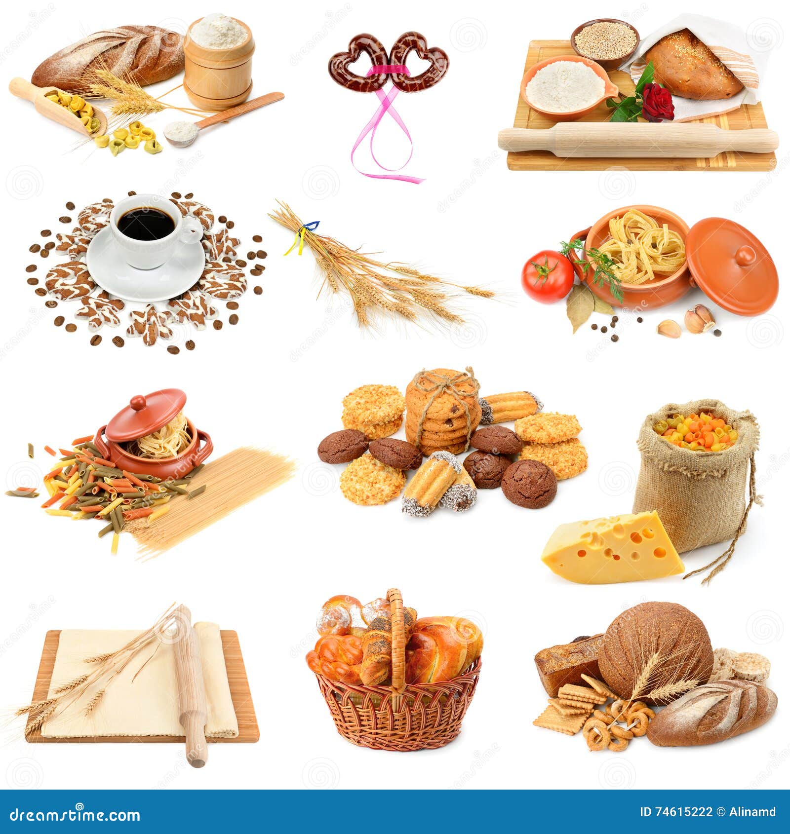 Collage of Bread, Pasta, Cakes and Biscuits Stock Photo - Image of ...