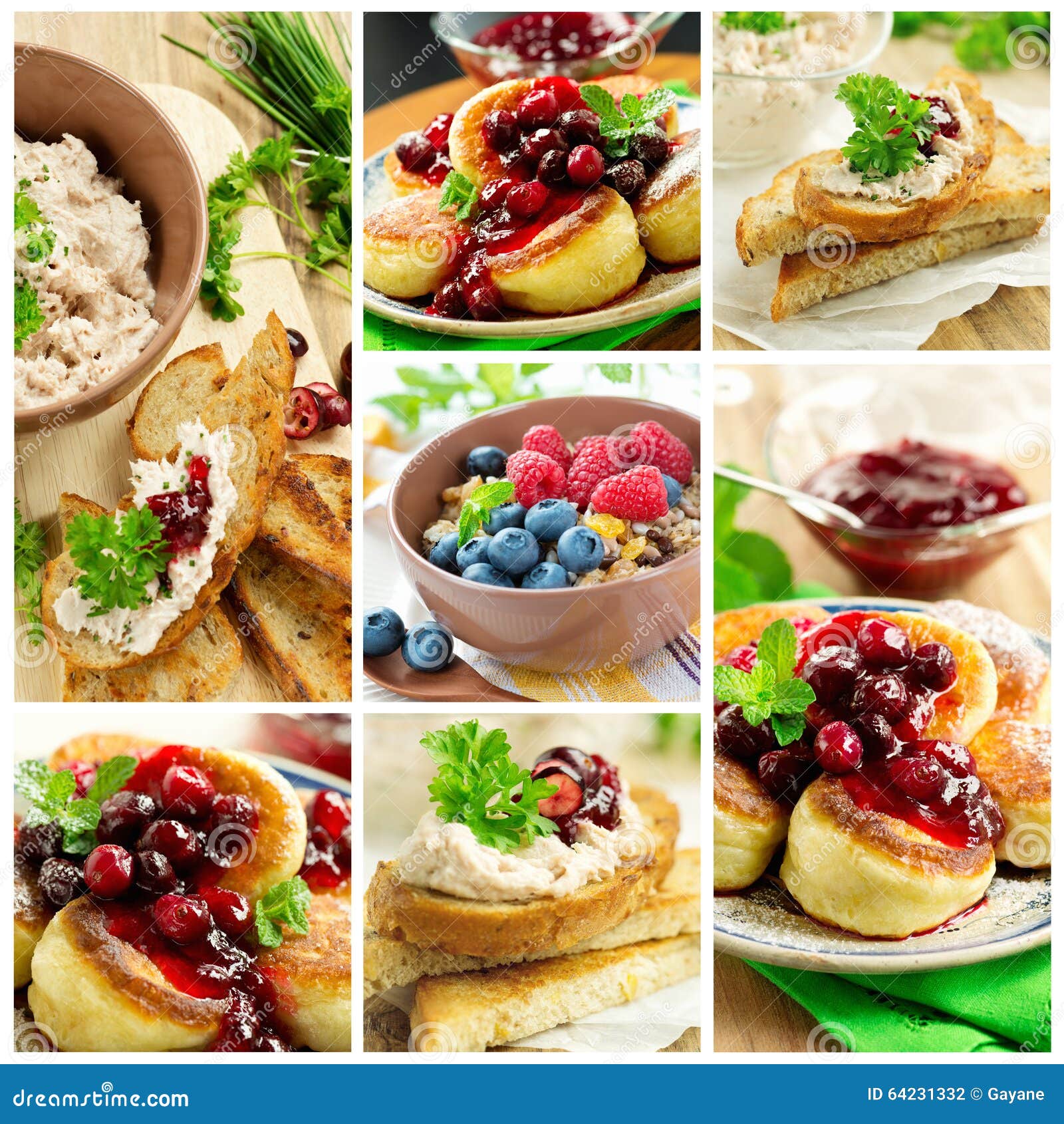Collage with breakfast stock photo. Image of bread, fruit - 64231332