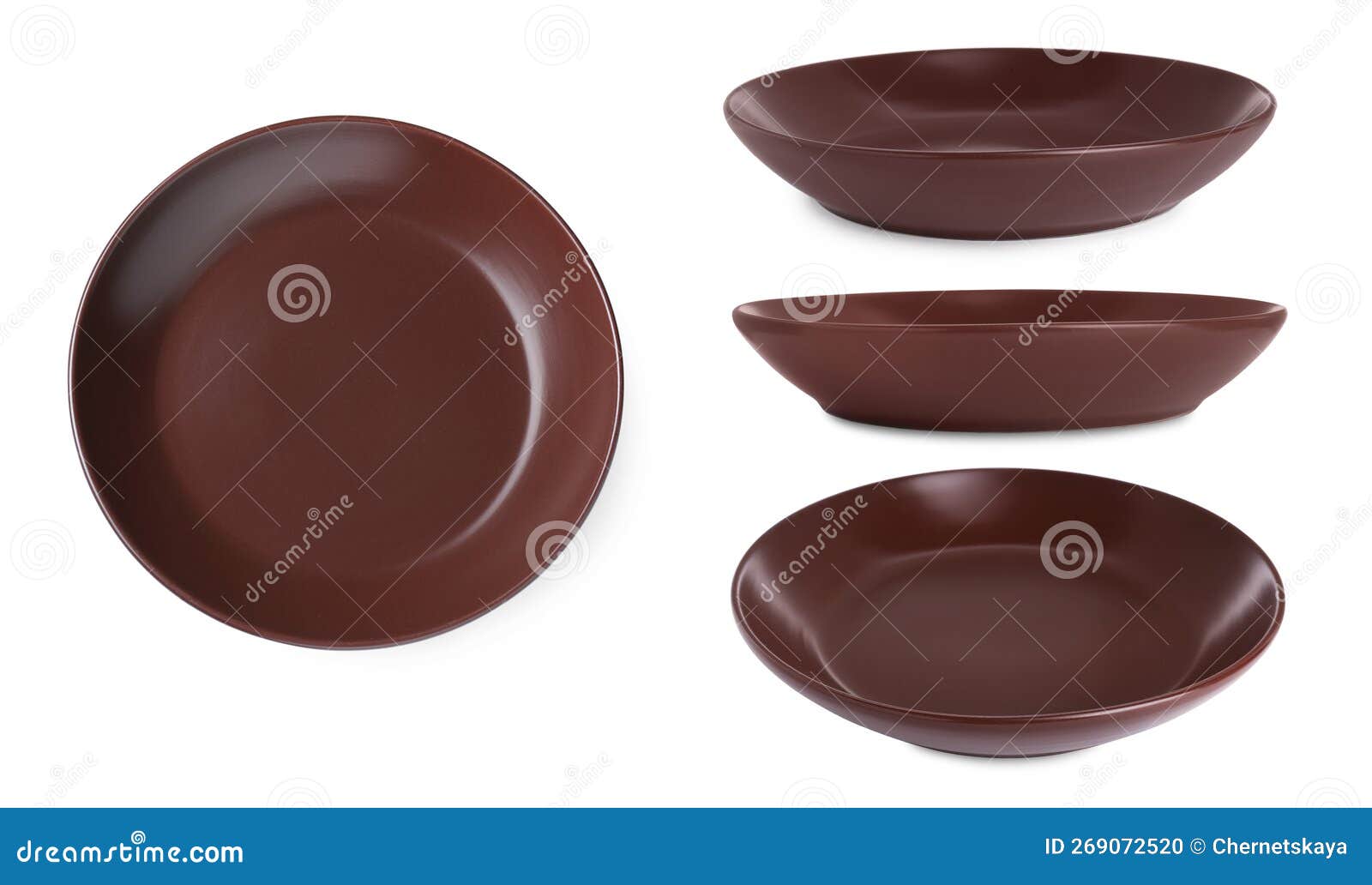 Collage of Brown Ceramic Plate on White Background, Views from ...