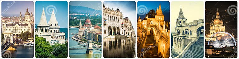 Collage of Budapest Sights at Night Stock Photo - Image of building ...