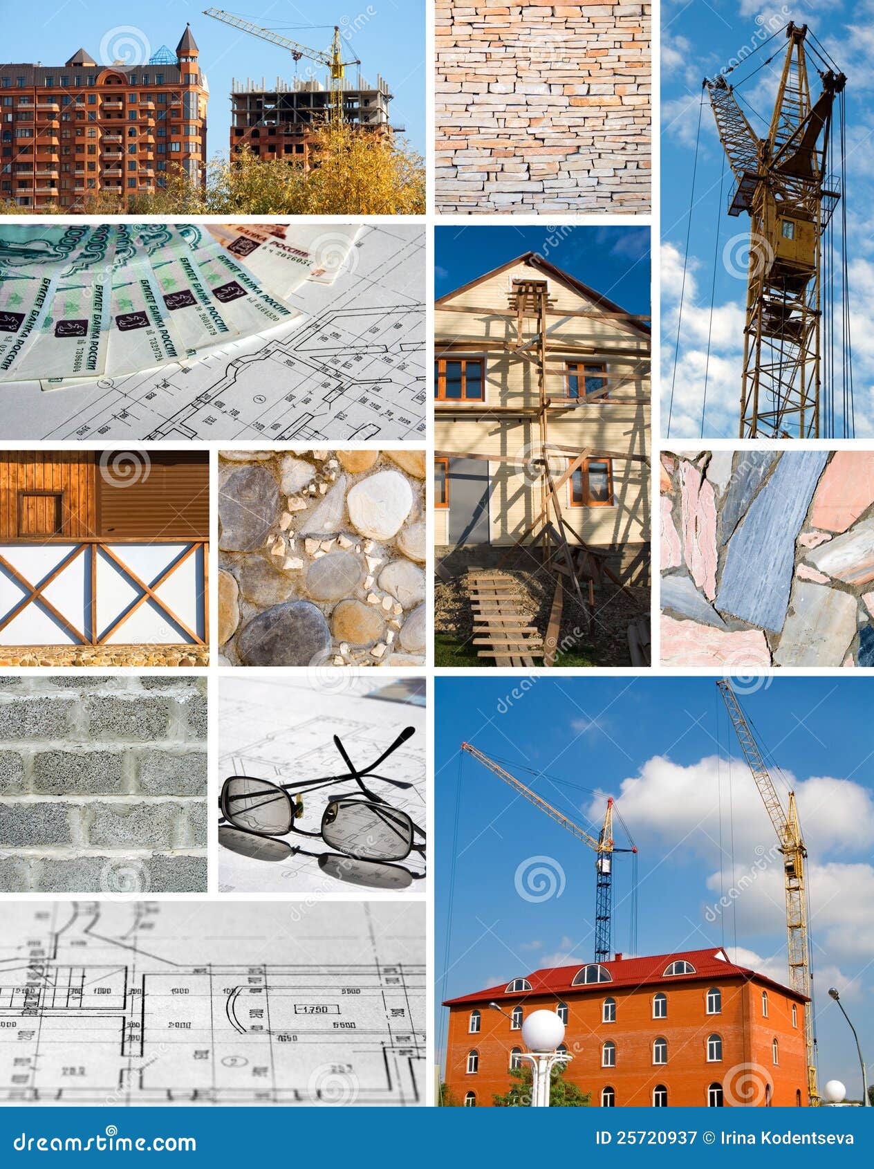 Collage of a Building Designing and Construction Stock Image - Image of ...