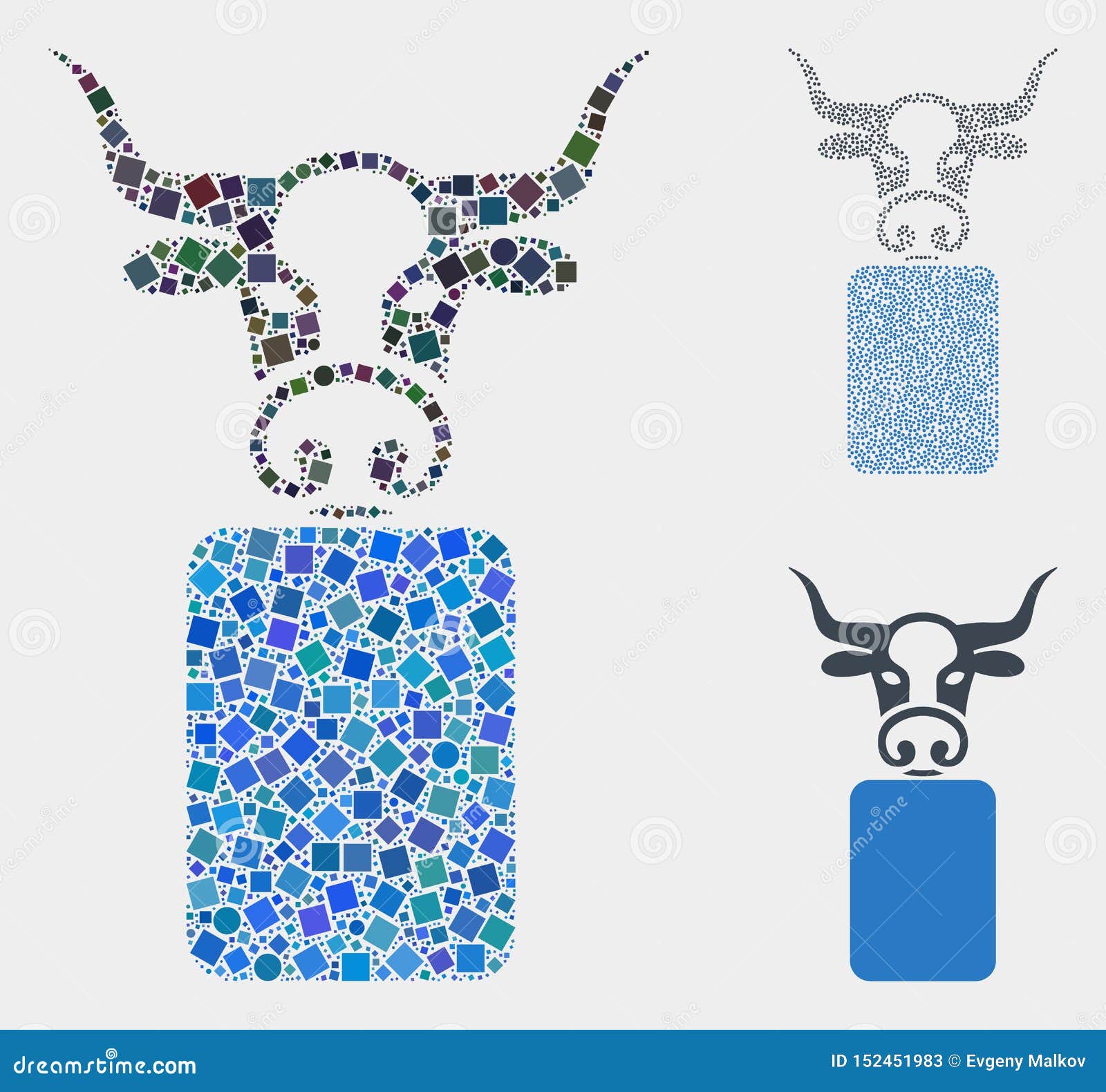 Bull Person Icon Mosaics of Squares and Circles Stock Vector ...