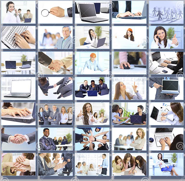 Collage with Businesspeople Working Together Stock Image - Image of ...