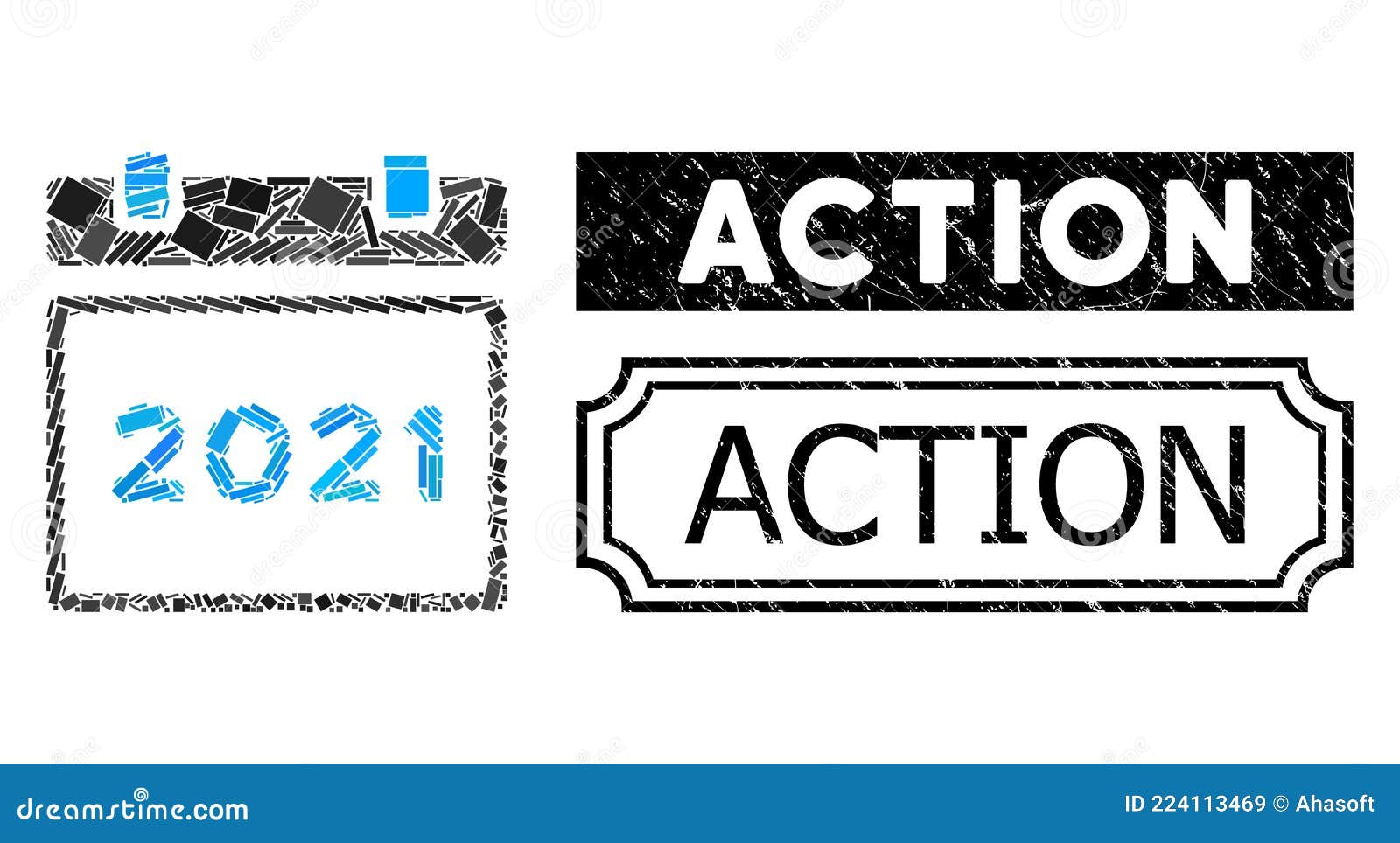 Action Textured Stamp with Notches and 2021 Calendar Mosaic of ...