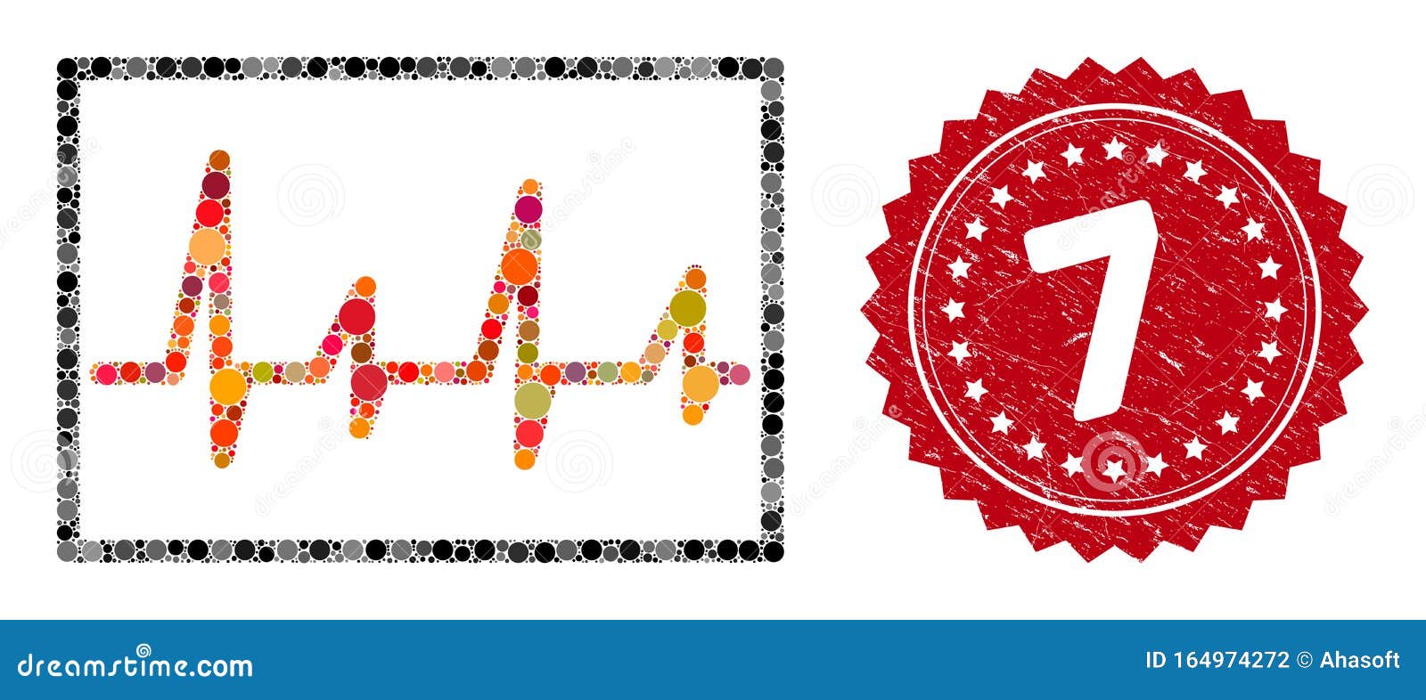 Collage Cardiogram with Textured 7 Seal Stock Illustration ...