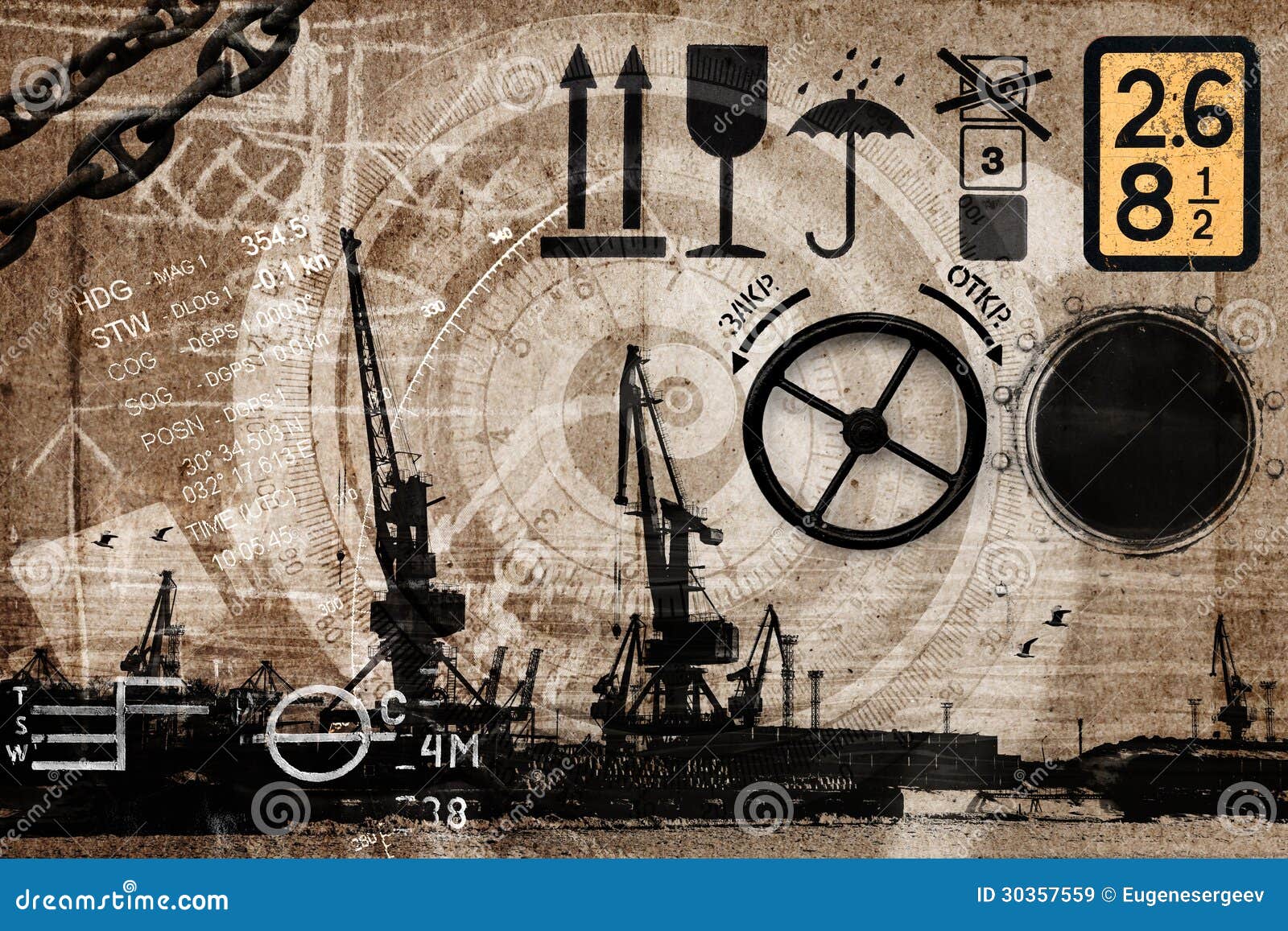 Collage with Cargo Shipping Port Signs Stock Illustration ...