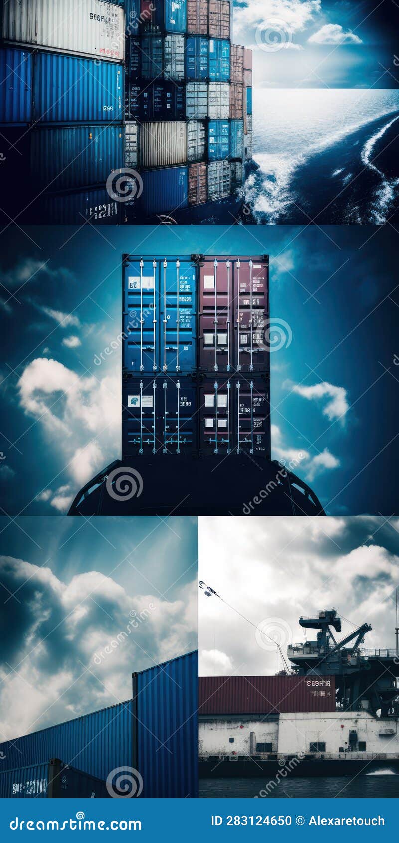 Collage of Cargo Ships and Containers. Stock Illustration ...