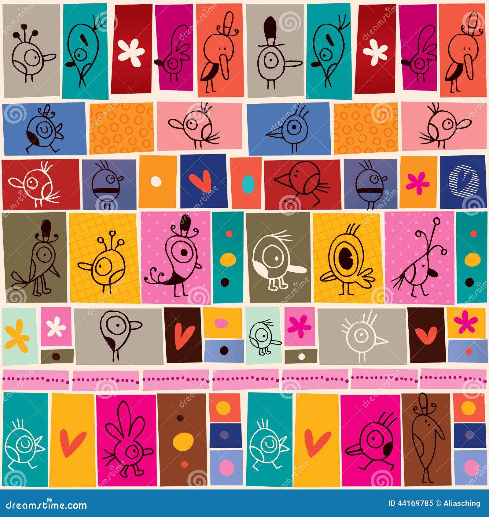 Collage Cartoon Characters Doodle Seamless Pattern Vector Illustration ...