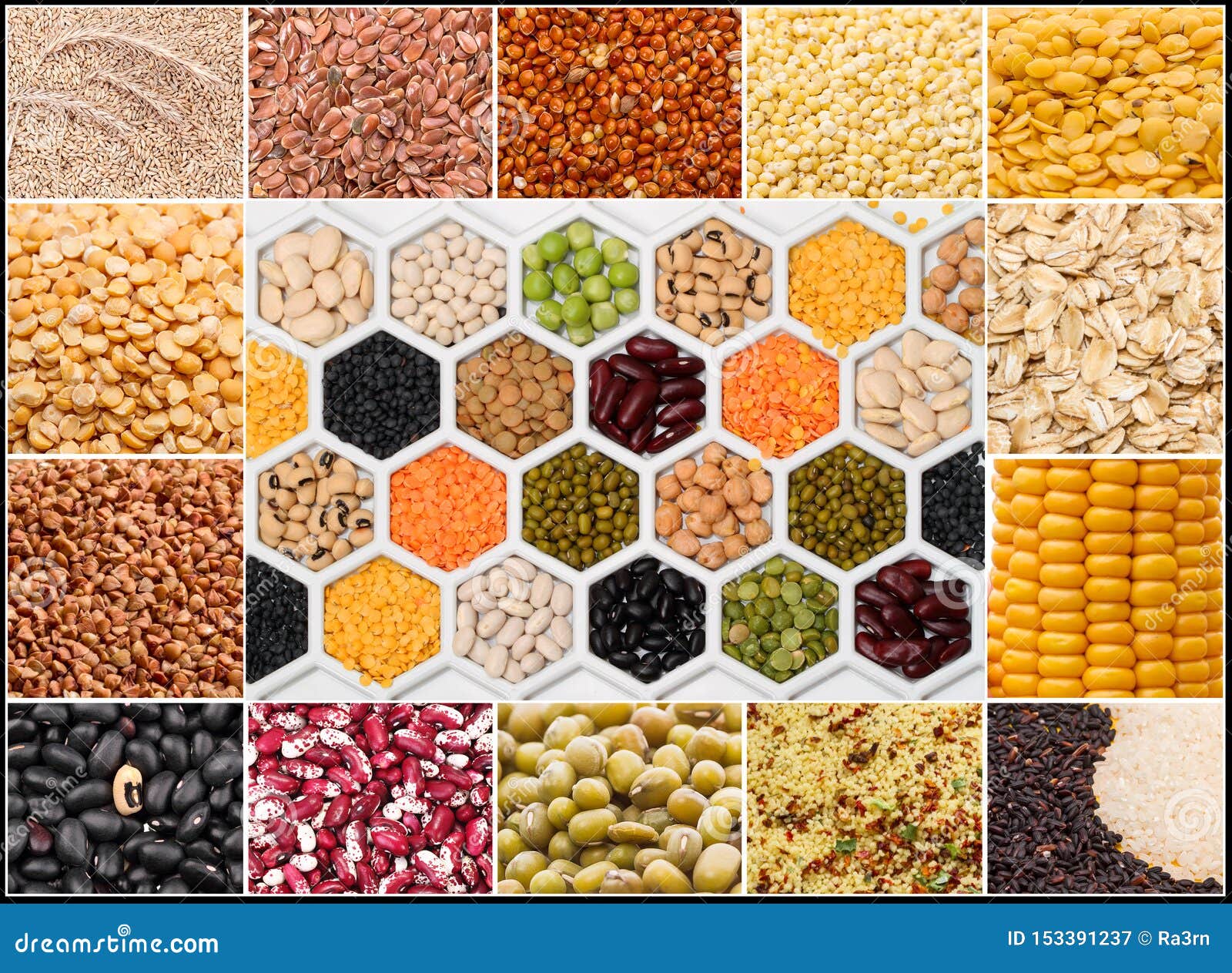 Collage of Cereals and Grains Stock Image - Image of black, kidney ...