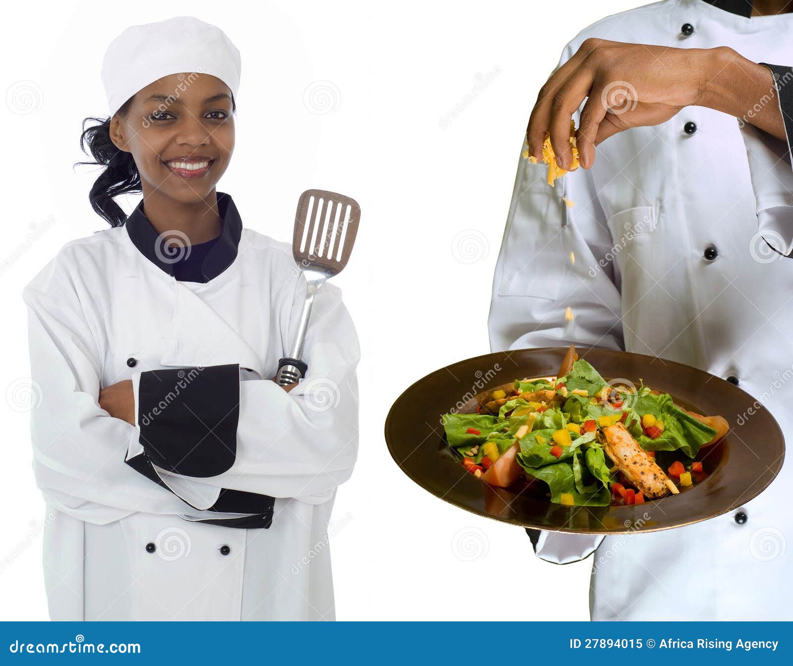 Collage of Chef and Sprinkling Cheese on Salad Stock Image - Image of ...