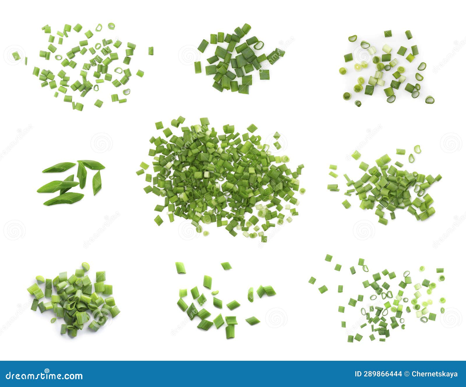 Collage of Chopped Green Onion on White Background Stock Photo - Image ...
