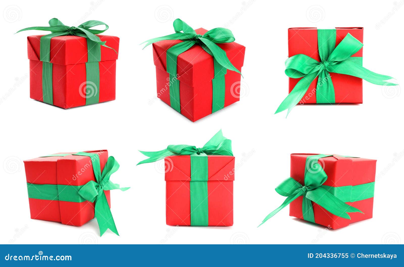 Collage with Christmas Gift Box on White Background, Views from ...