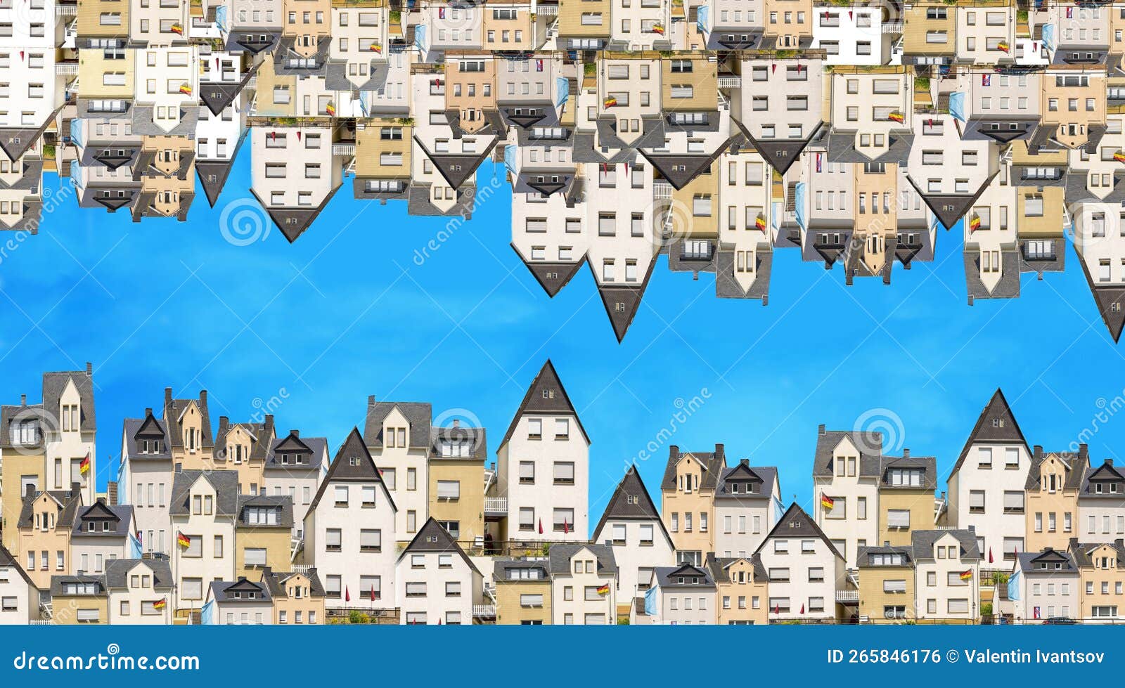 Collage with City Buildings Against a Background of Blue Sky with ...