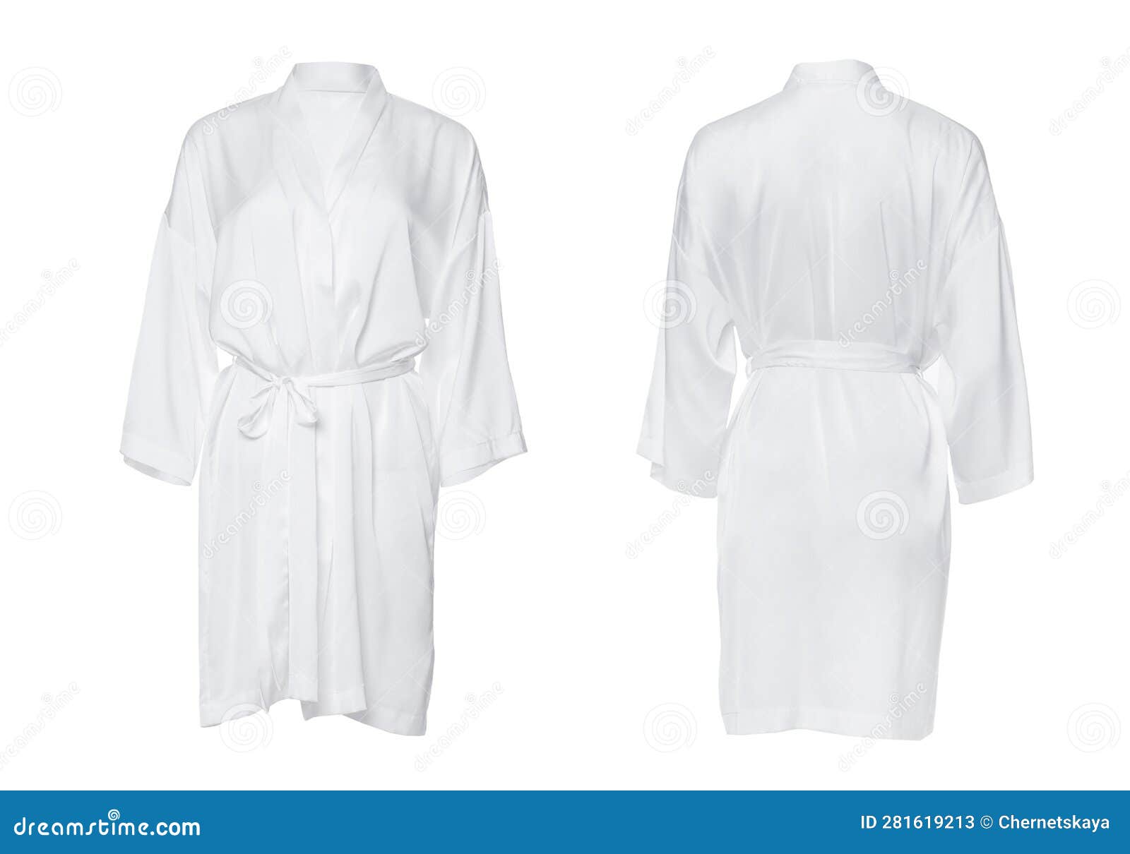 Collage with Clean Silk Bathrobe on White Background, Back and Front ...