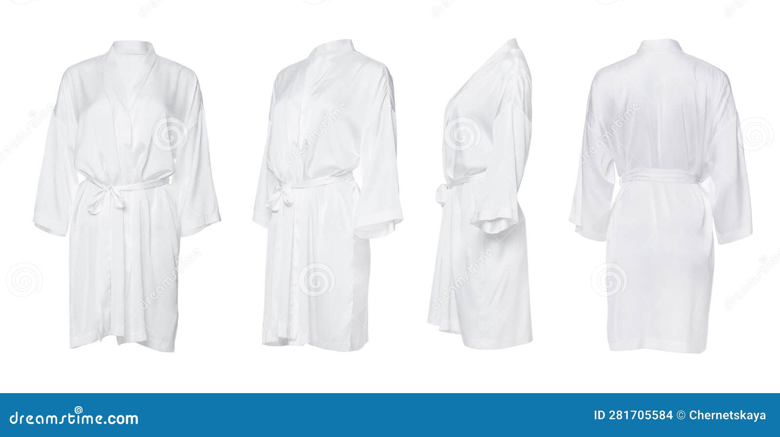 Collage with Silk Bathrobe on White Background, Different Views Stock ...