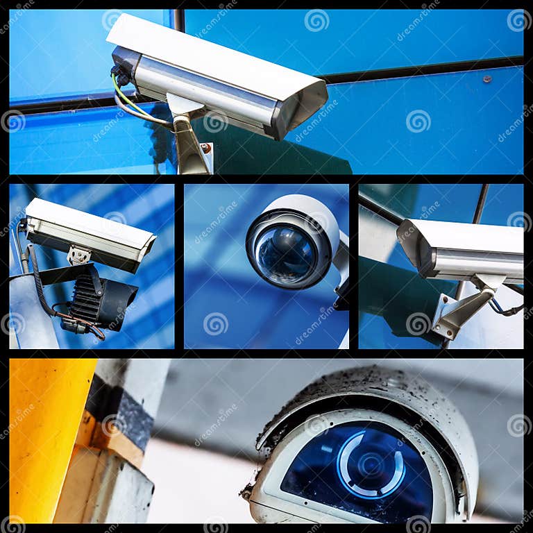 Collage of Closeup Security CCTV Camera or Surveillance System Stock ...